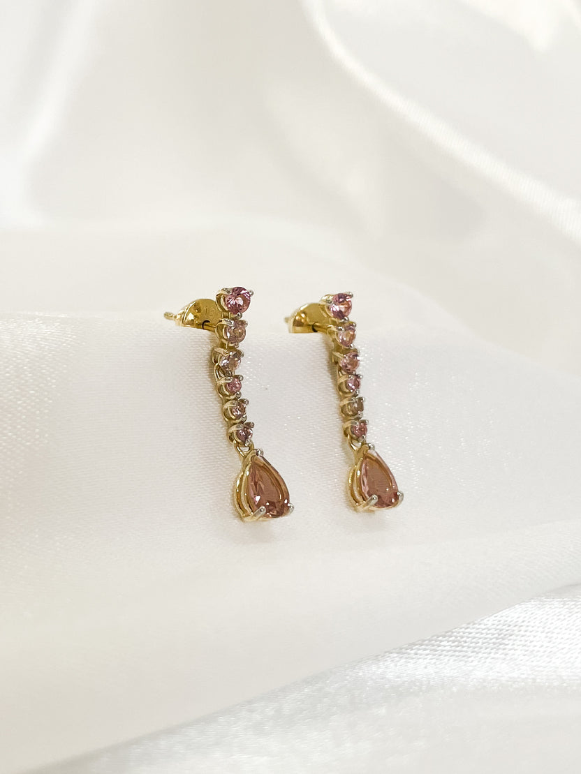 Brinco Ravello Turmalina Rosa Gota e Ouro 18k