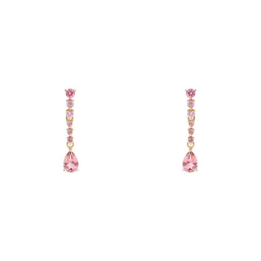Brinco Ravello Turmalina Rosa Gota e Ouro 18k